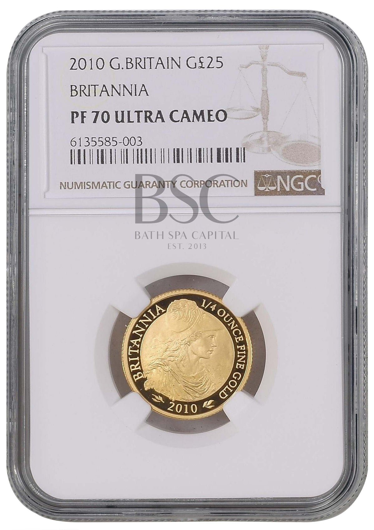 Elizabeth II, 2010 Gold Proof Britannia Twenty Five Pounds NGC PF70 ...